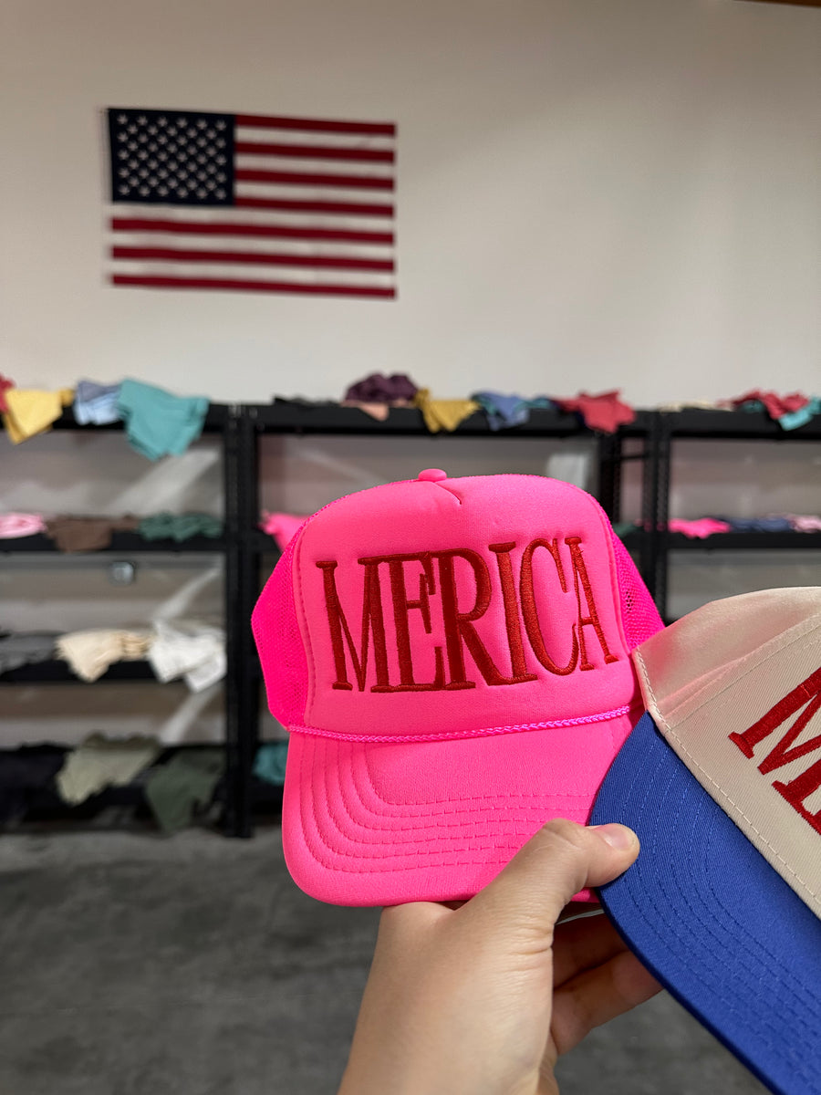 MERICA (CAPS) EMBROIDERED ADULT HAT – Little Hunters Wife